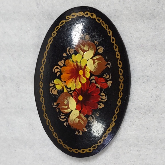Artisan Crafted | Jewelry | Vintage Russian Handpainted Wood Brooch ...